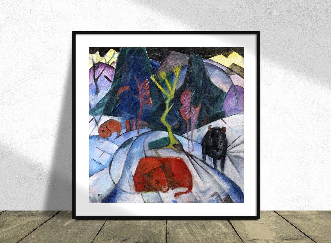 Bison In Winter Franz Marc Square Poster Expressionist Decor Vintage ...