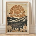 Bison Linocut Style Western Mountain Sun Rustic Poster Unframed Paper ...