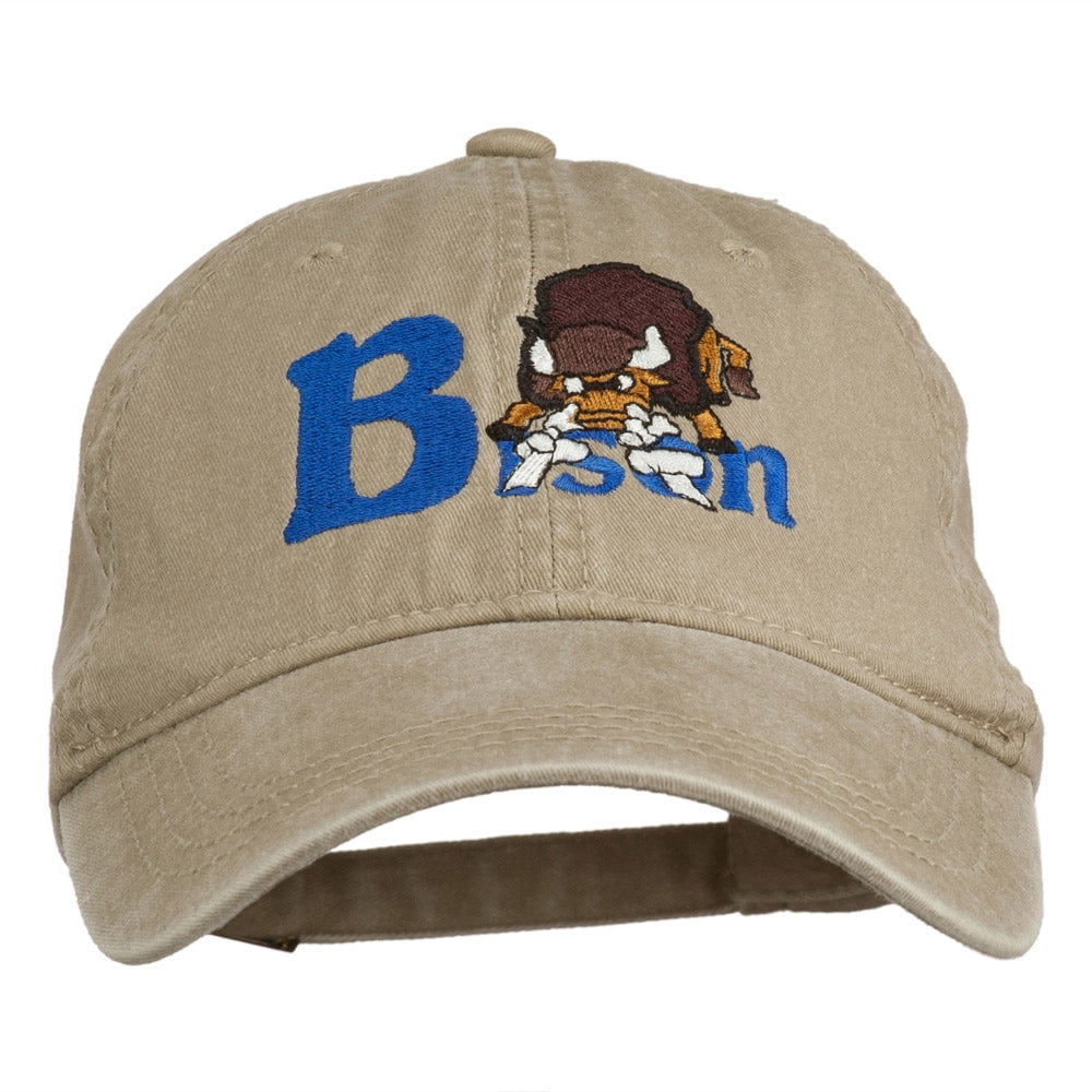 Bison Mascots Embroidered Washed Cap - Khaki OSFM - Walmart.com