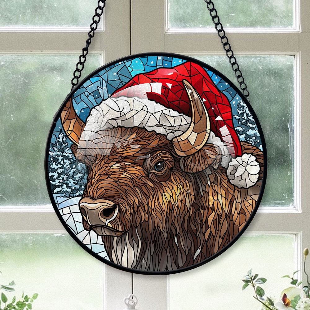 Bison Ornament Christmas 2025, Bison Stained Glass Hanging Panel ...