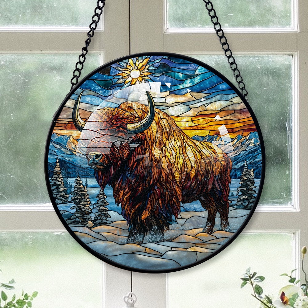Bison Ornament Christmas 2025, Bison Stained Glass Window Hanging ...