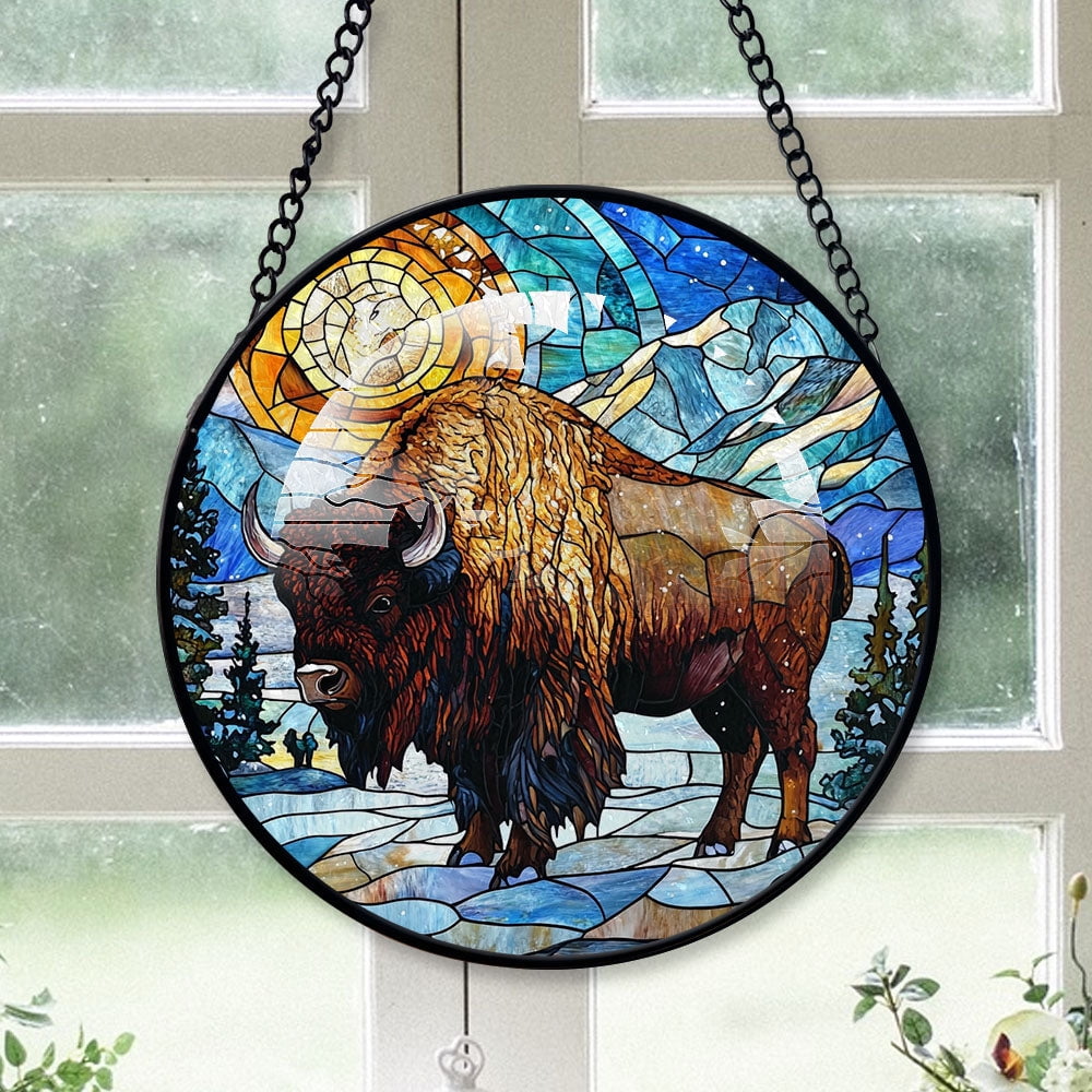 Bison Ornament Christmas 2025, Bison Stained Glass Window Panel ...