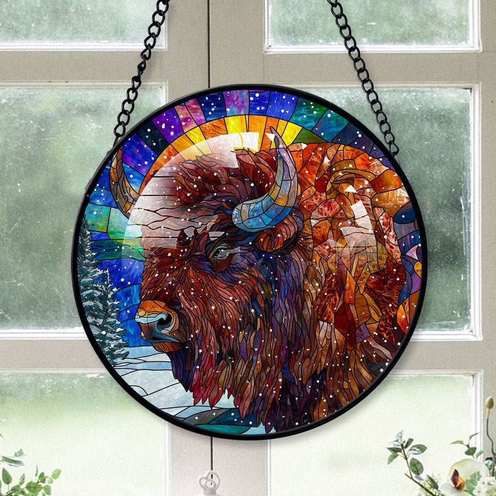 Bison Ornament Christmas 2025, BisonStained Glass Window Art – Light ...