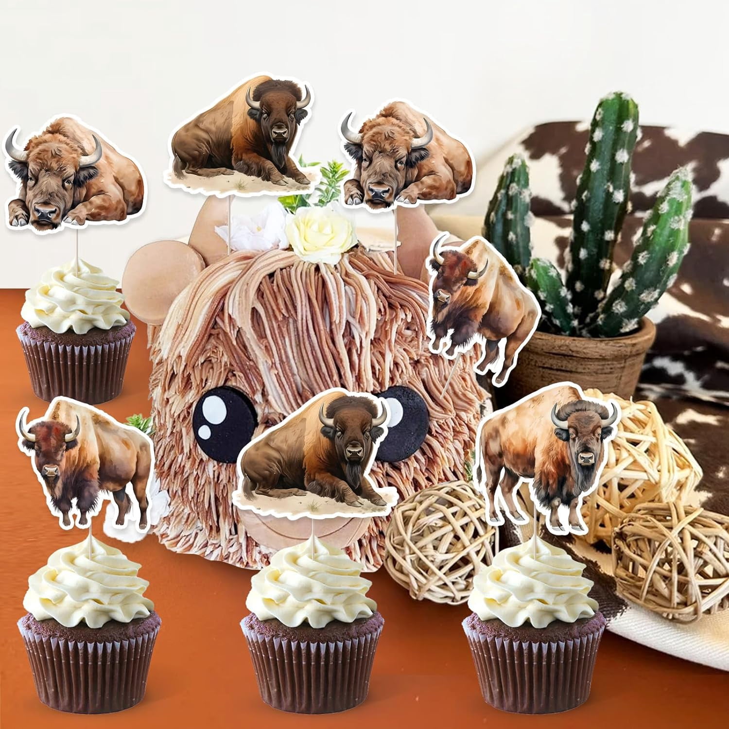 Bison Party Decor Bison Cupcake Topper Wild Animal Birthday Party ...