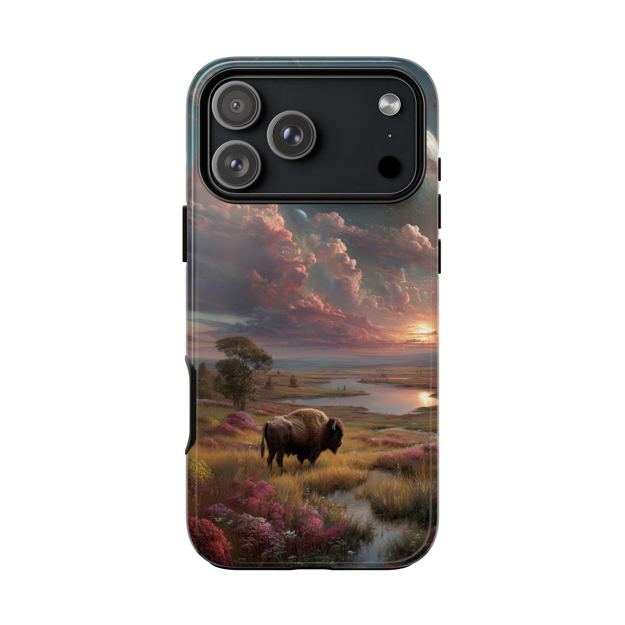Bison Pink Planetary Sunset Surreal Cosmic Horizon Phone Case 17 16 15 ...