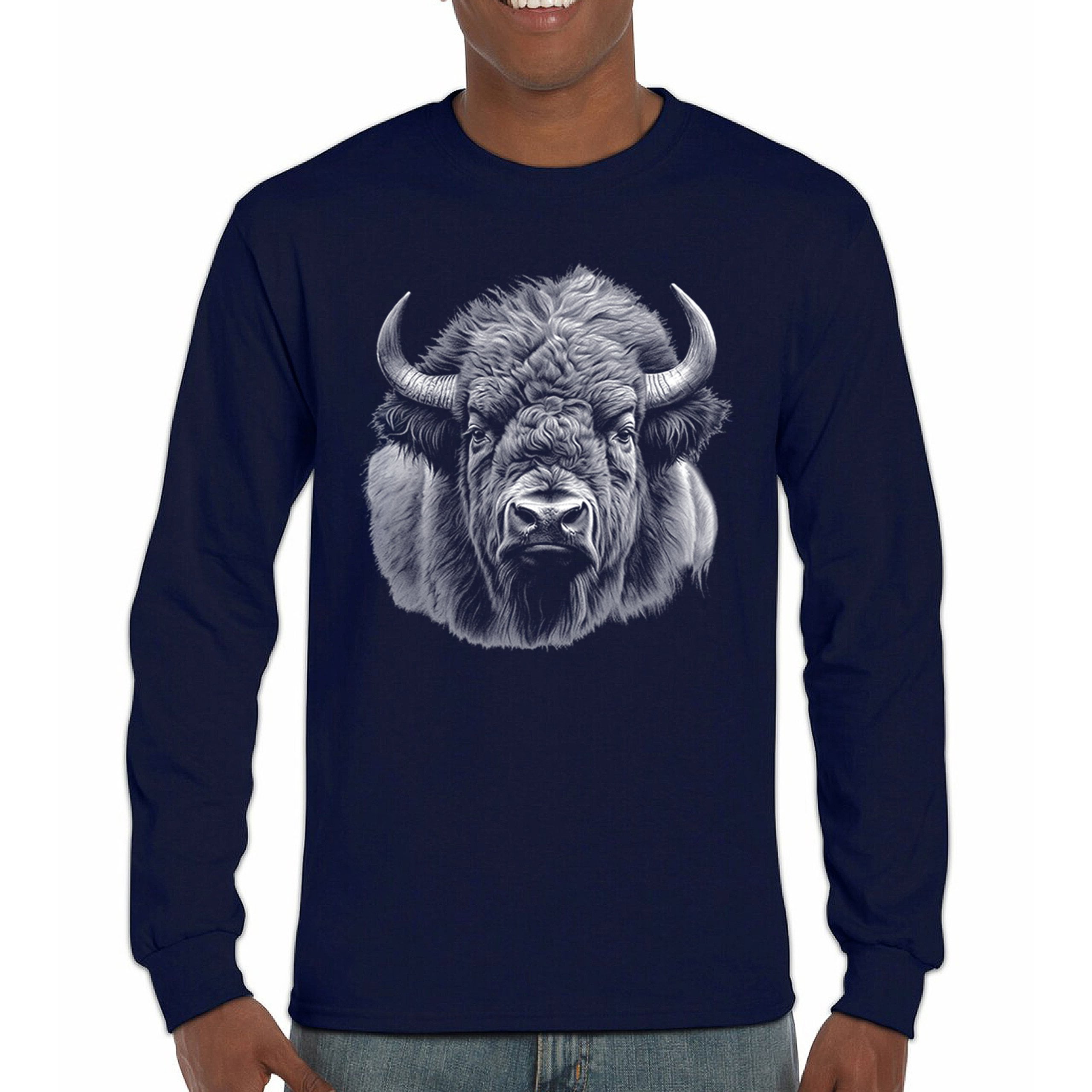 Bison Portrait Long Sleeve T-shirt American Buffalo Head Western ...