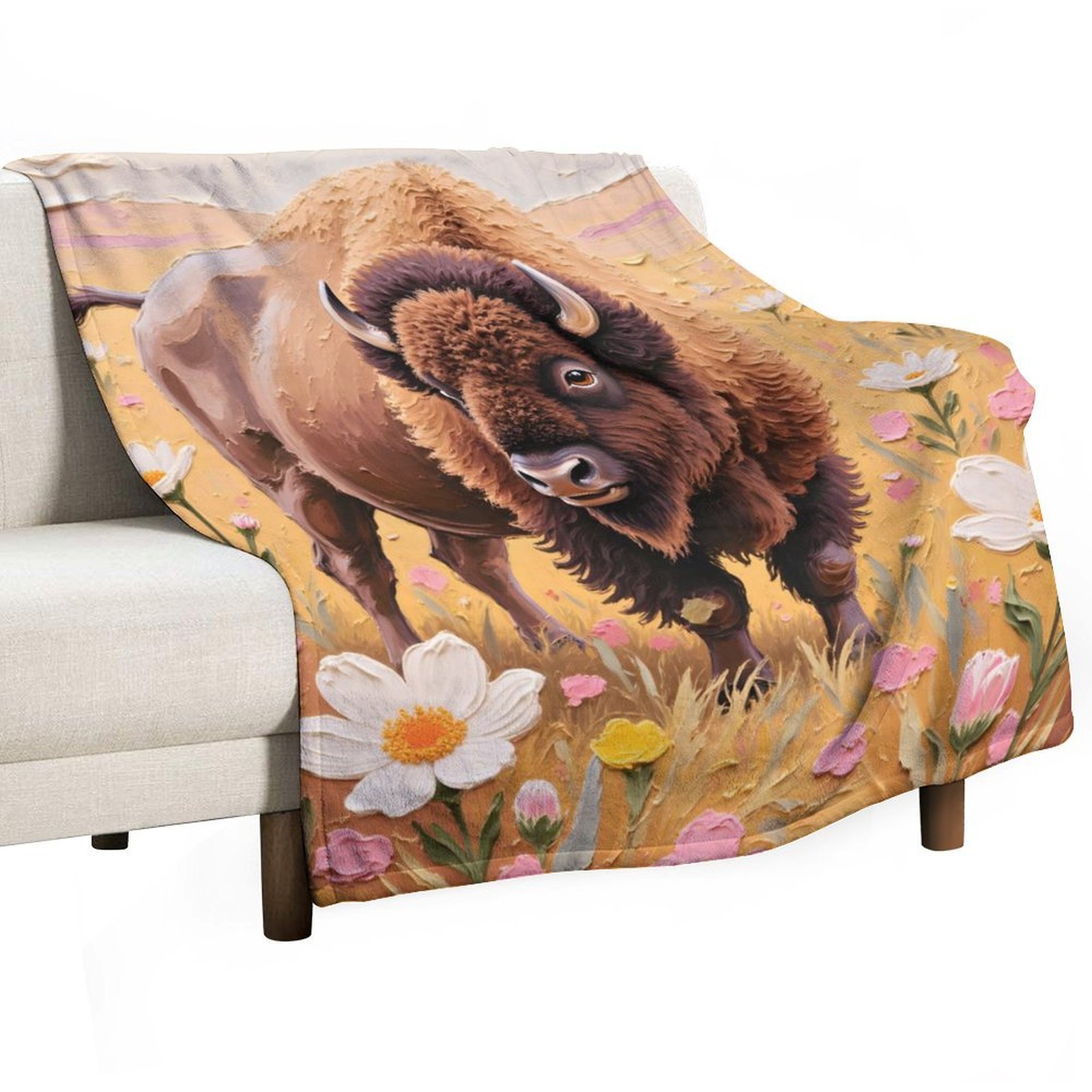 Bison Print Flannel Blanket Novelty Pattern Nap Blanket Sofa Room ...