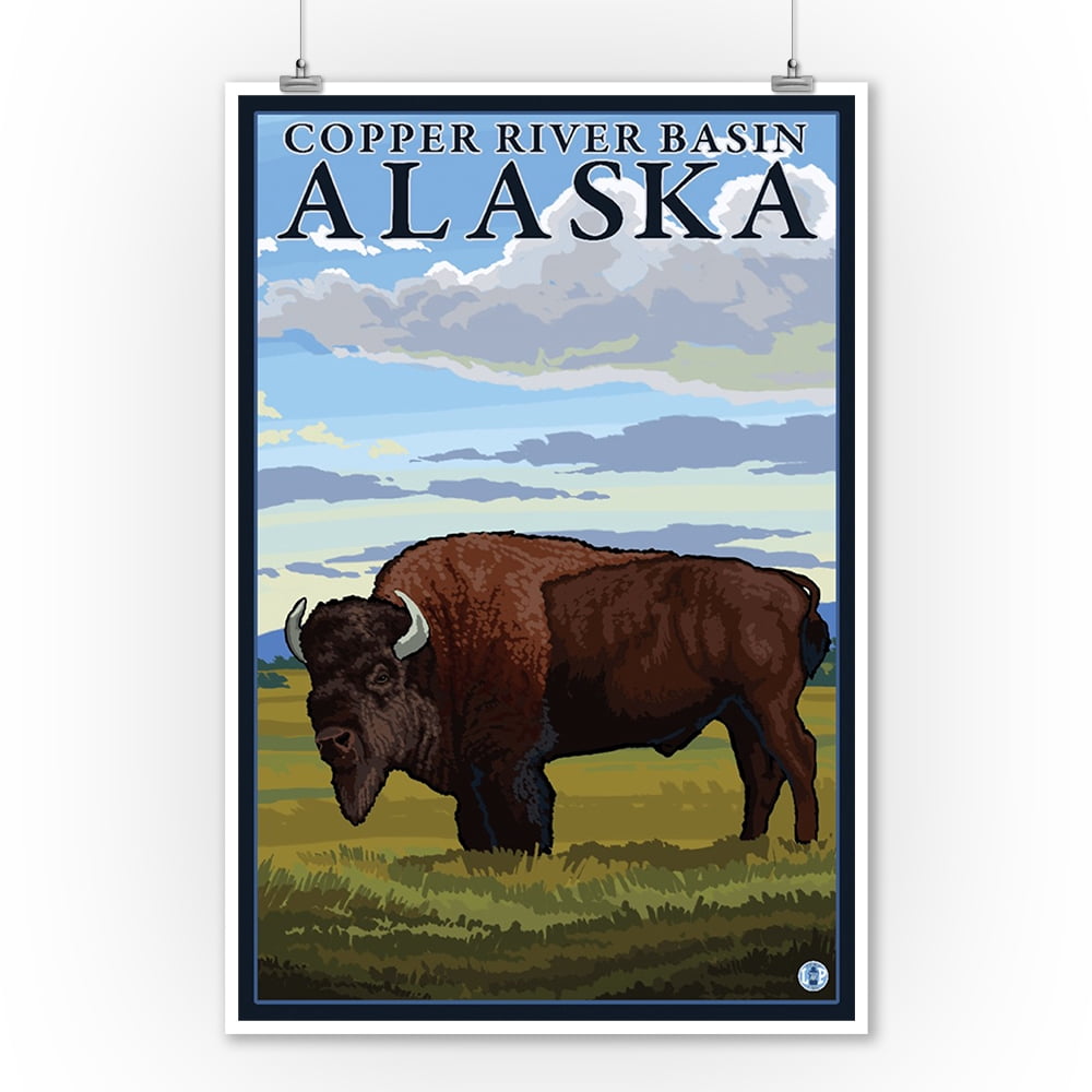 Bison Scene - Copper River Basin, Alaska - LP Original Poster (9x12 Art ...