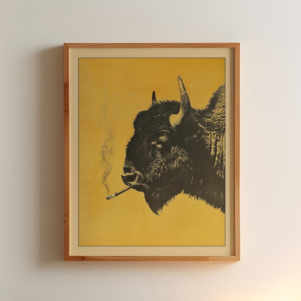 Bison Smoking A Cigarette Vintage Poster Art Funny Buffalo Retro ...