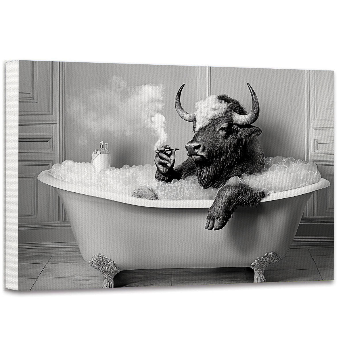 Bison Smoking a Cigarette Art Poster,Bison in Bathtub Wall Art Print ...