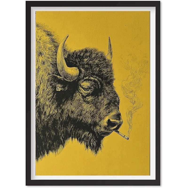 Bison Smoking A Cigarette Vintage Poster Art Funny Buffalo Retro ...