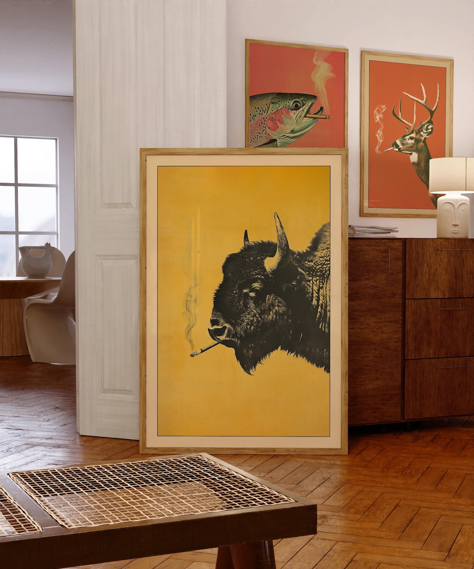 Bison Smoking a Cigarette Vintage Poster Art Funny Buffalo Retro ...