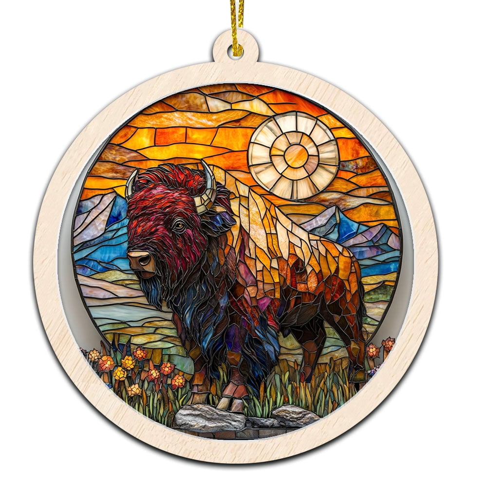 Bison Stained Glass Suncatcher Ornament – Text Christmas 2025 Tree ...
