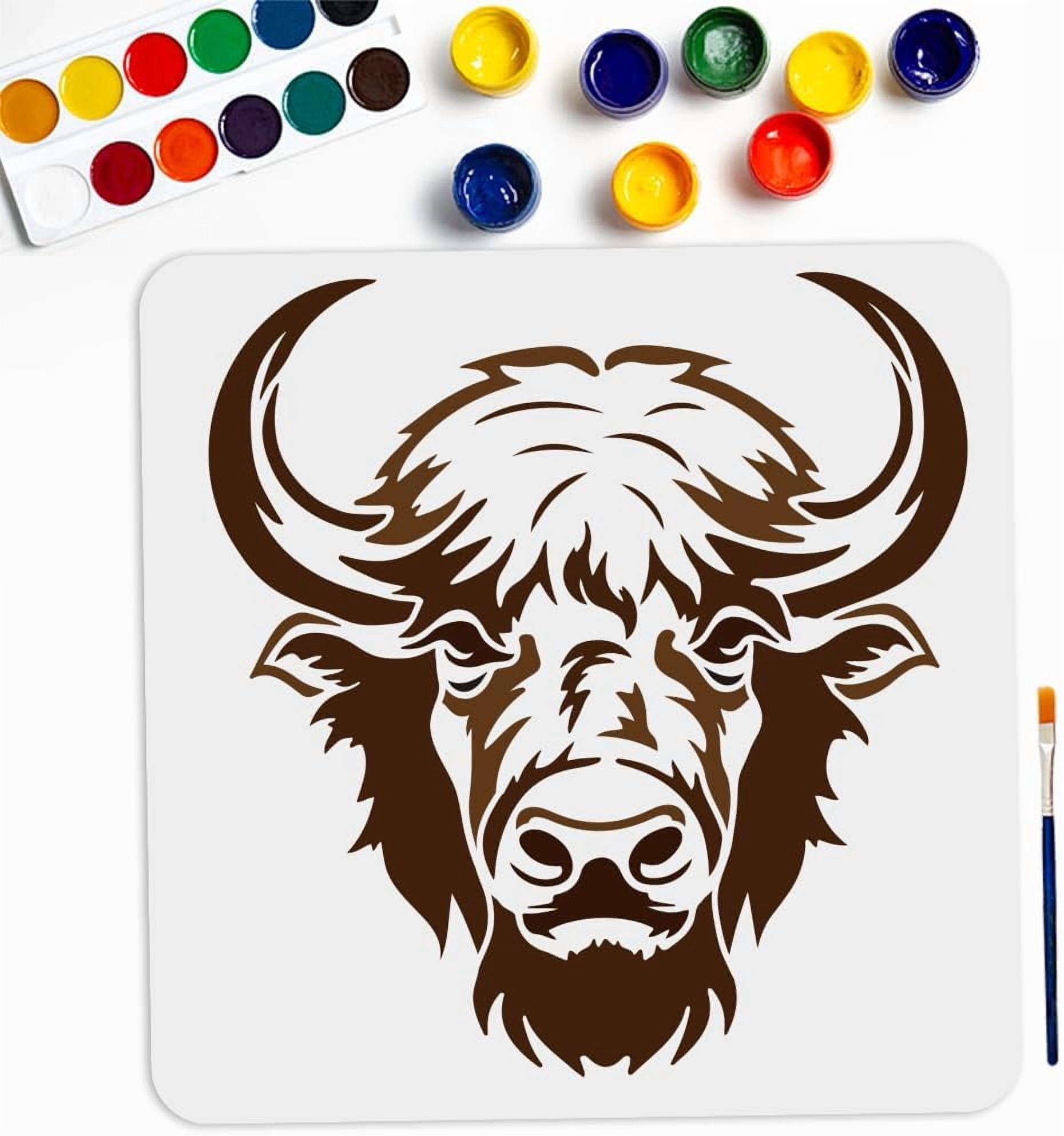 Bison Stencil 11.8 x 11.8 inch Farm Animal Template with Paint Brush ...