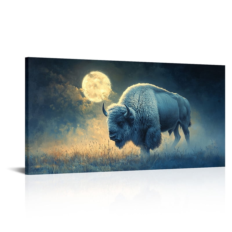 Bison and Moon Canvas Wall Art Framed Buffalo Print Wilderness ...