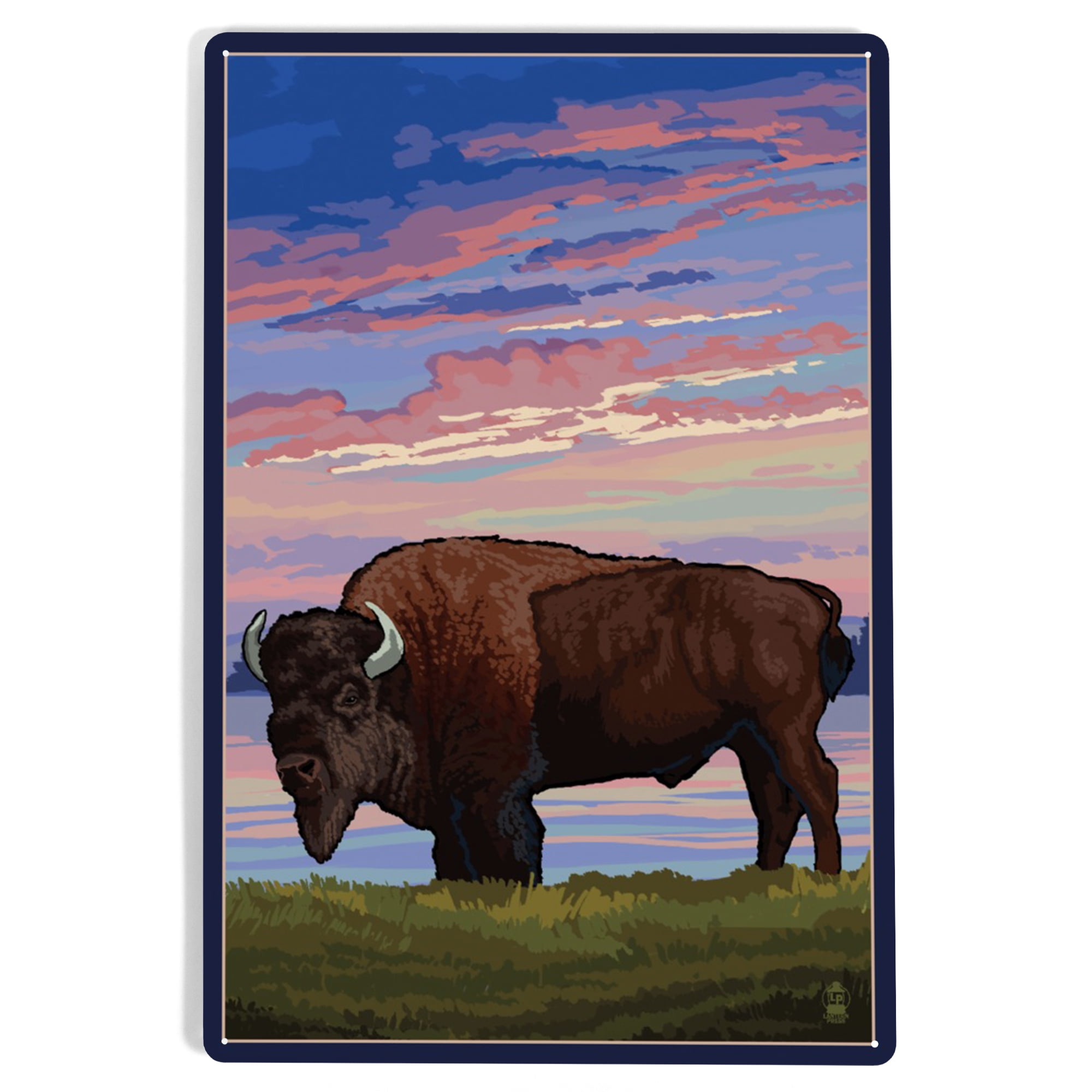 Bison and Sunset (12x18 Aluminum Art, Indoor Outdoor Metal Sign Decor ...