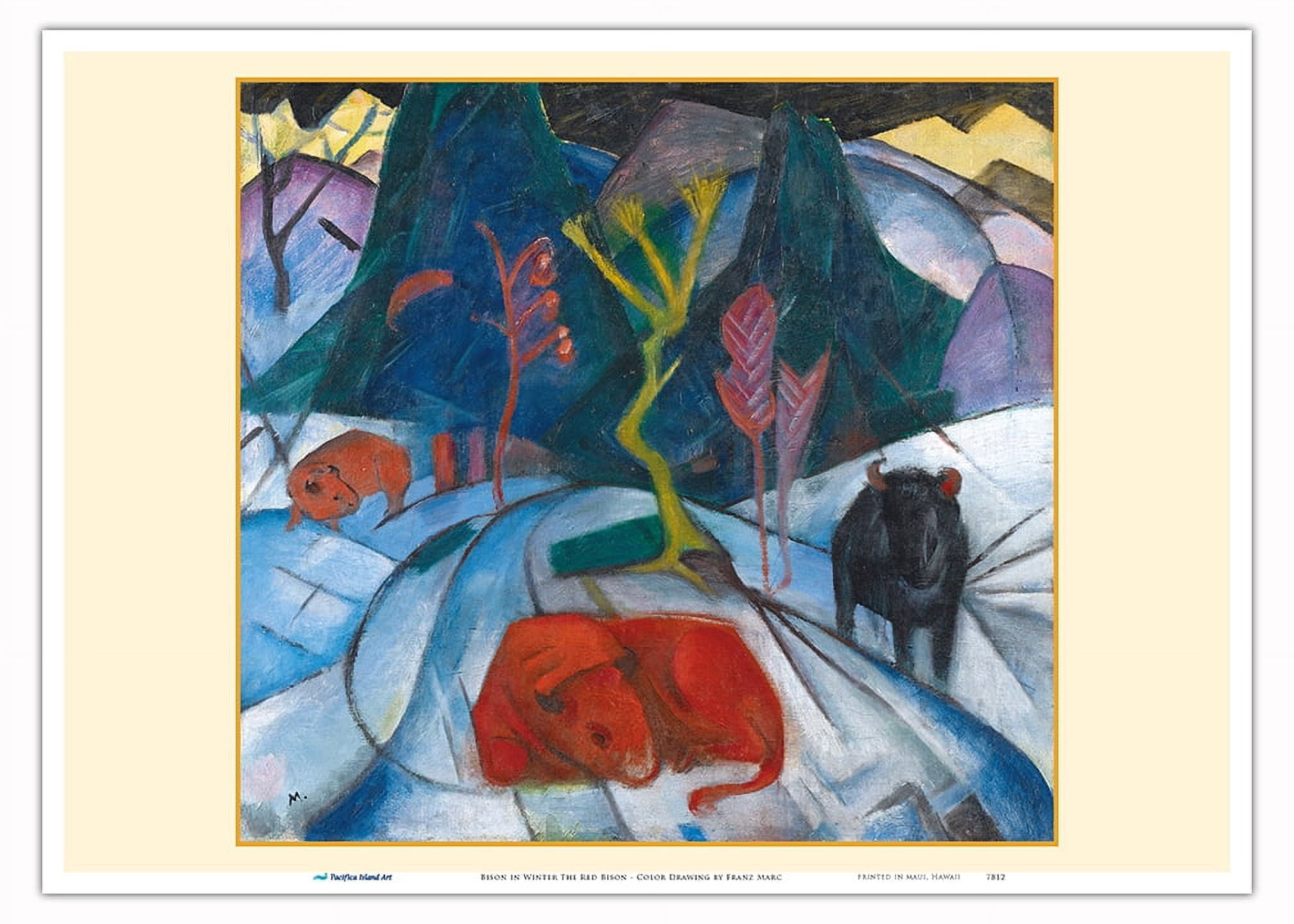 Bison in Winter - The Red Bison - From an Original Color Drawing by ...