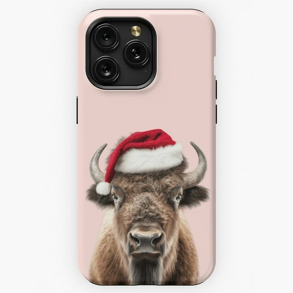 Bison with Christmas Hat Festive Holiday iPhone Case 17 11 12 13 14 15 ...