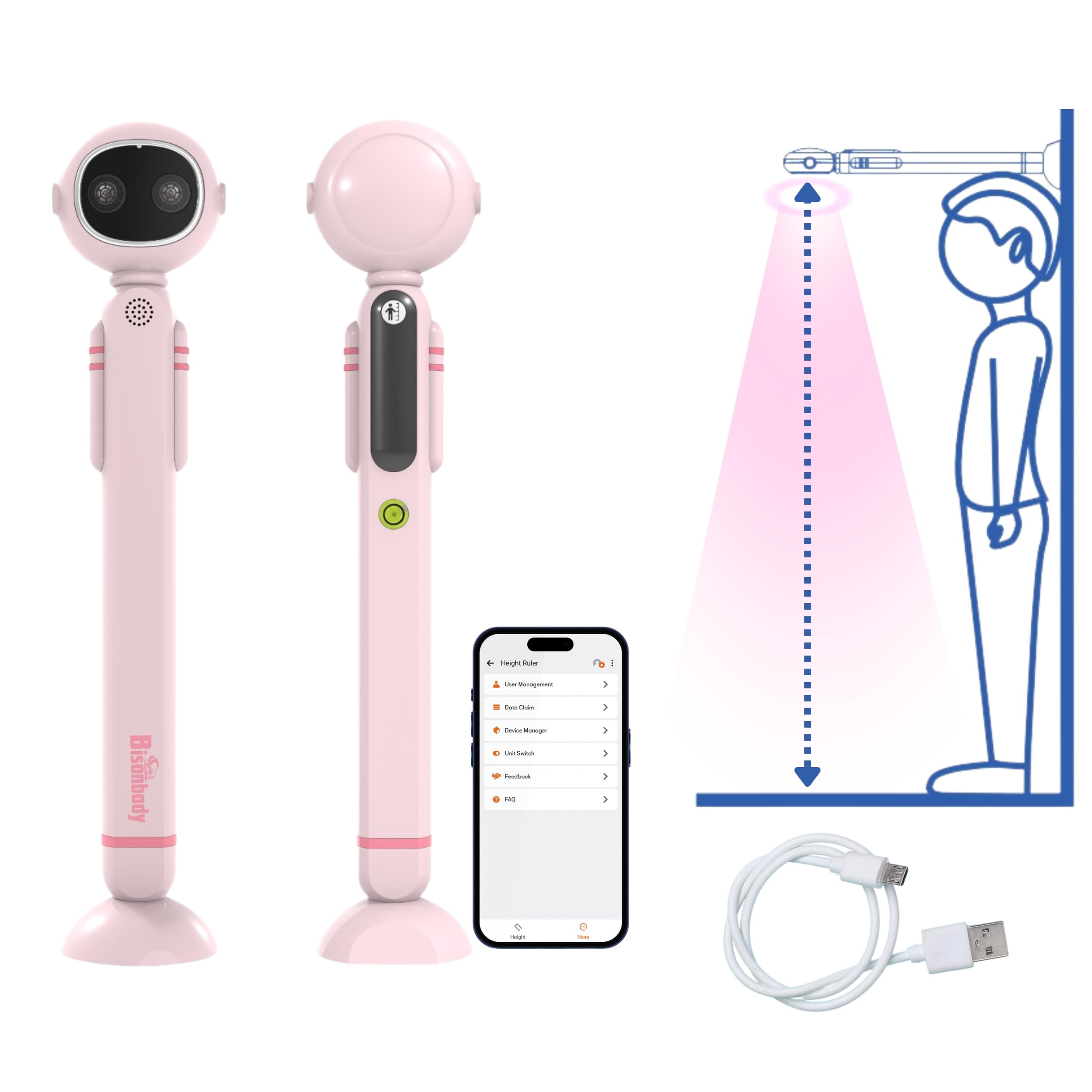 Bisonbody Smart Digital Height Measuring Device for Kids - Wireless ...