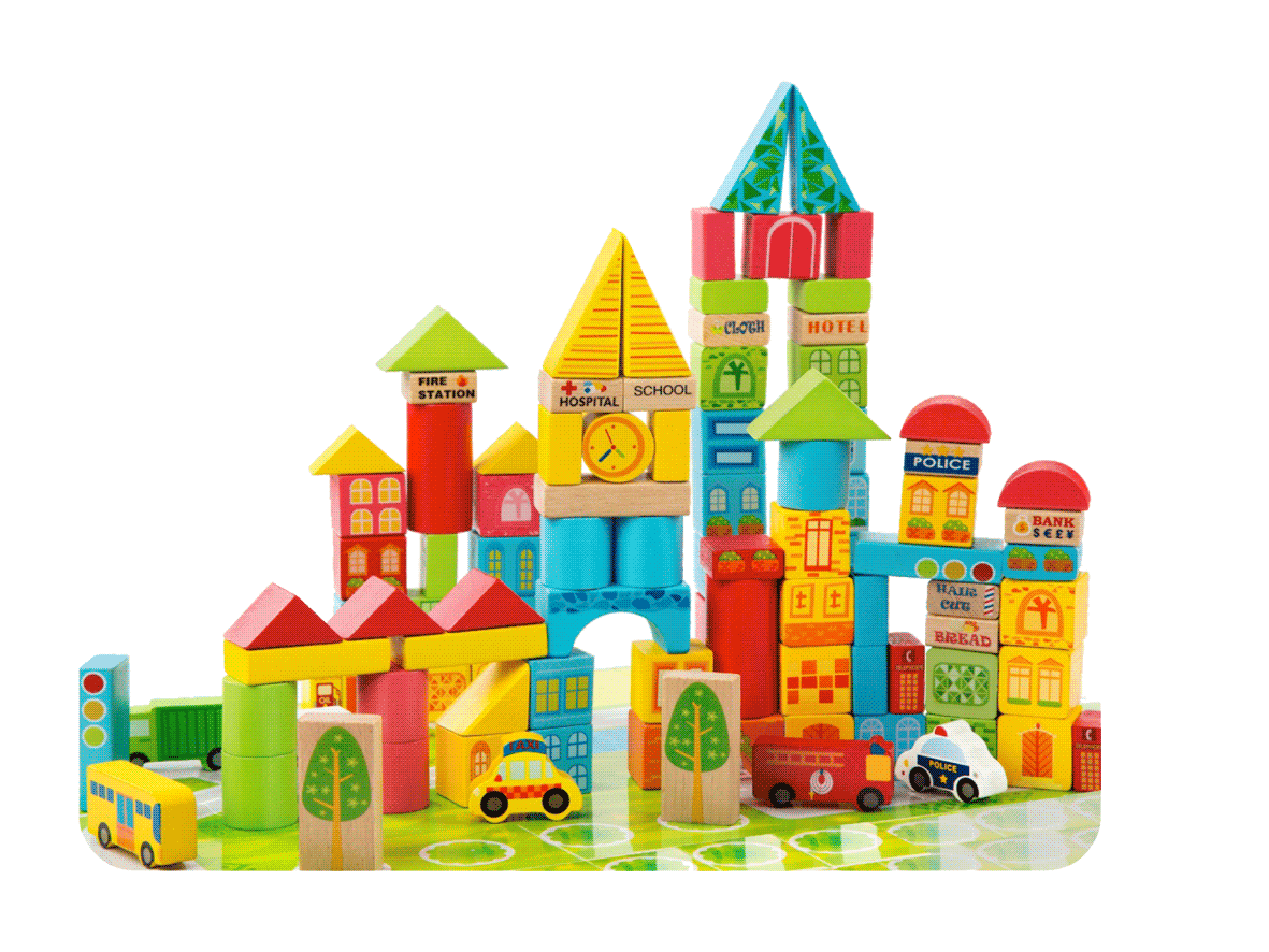 Bisontec City Transportation Wooden Building Blocks 100 pc - Walmart.com