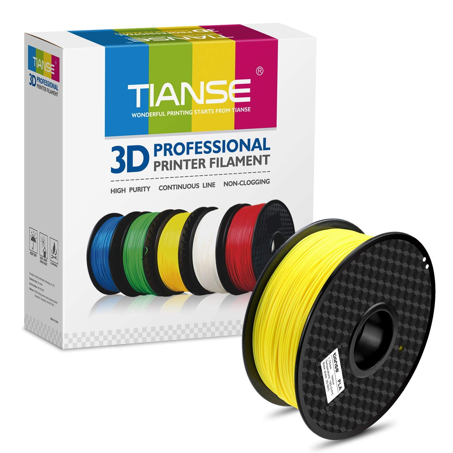 Bisontec TIANSE 1.75mm Yellow PLA 3D Printer Filament 1KG Spool (2.2lbs ...