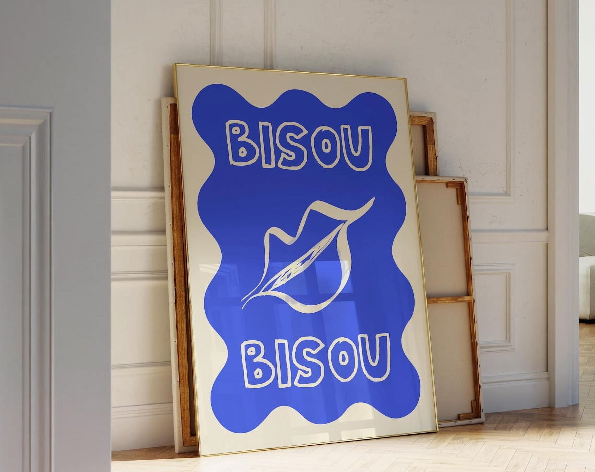 Bisou Bisou Blue Abstract Wall Art Print - French Minimalist Poster - Modern Typography Artwork ...