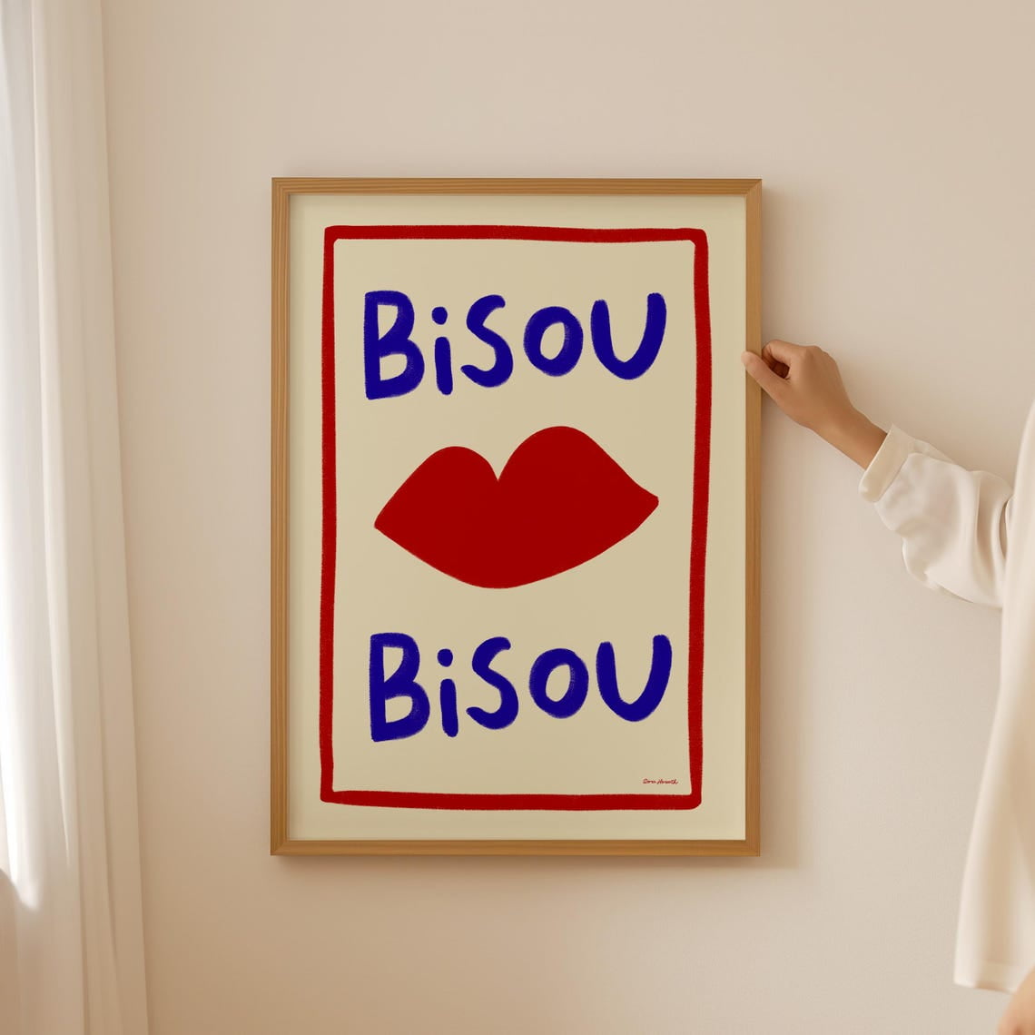 Bisou Bisou French Kiss Typography Wall Art, Stretched Canvas Size ...