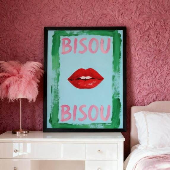 Bisou Bisou Romantic Minimalist Print, Modern Giclée Art Print Home ...