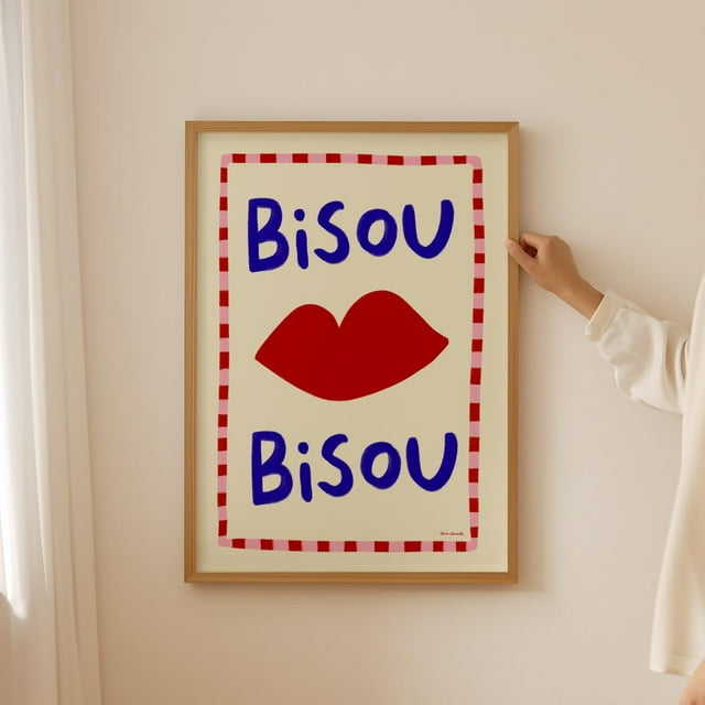 Bisou Bisou Wall Art, Trendy Kiss Print, Retro French Poster, Aesthetic Hallway Decor, Modern ...