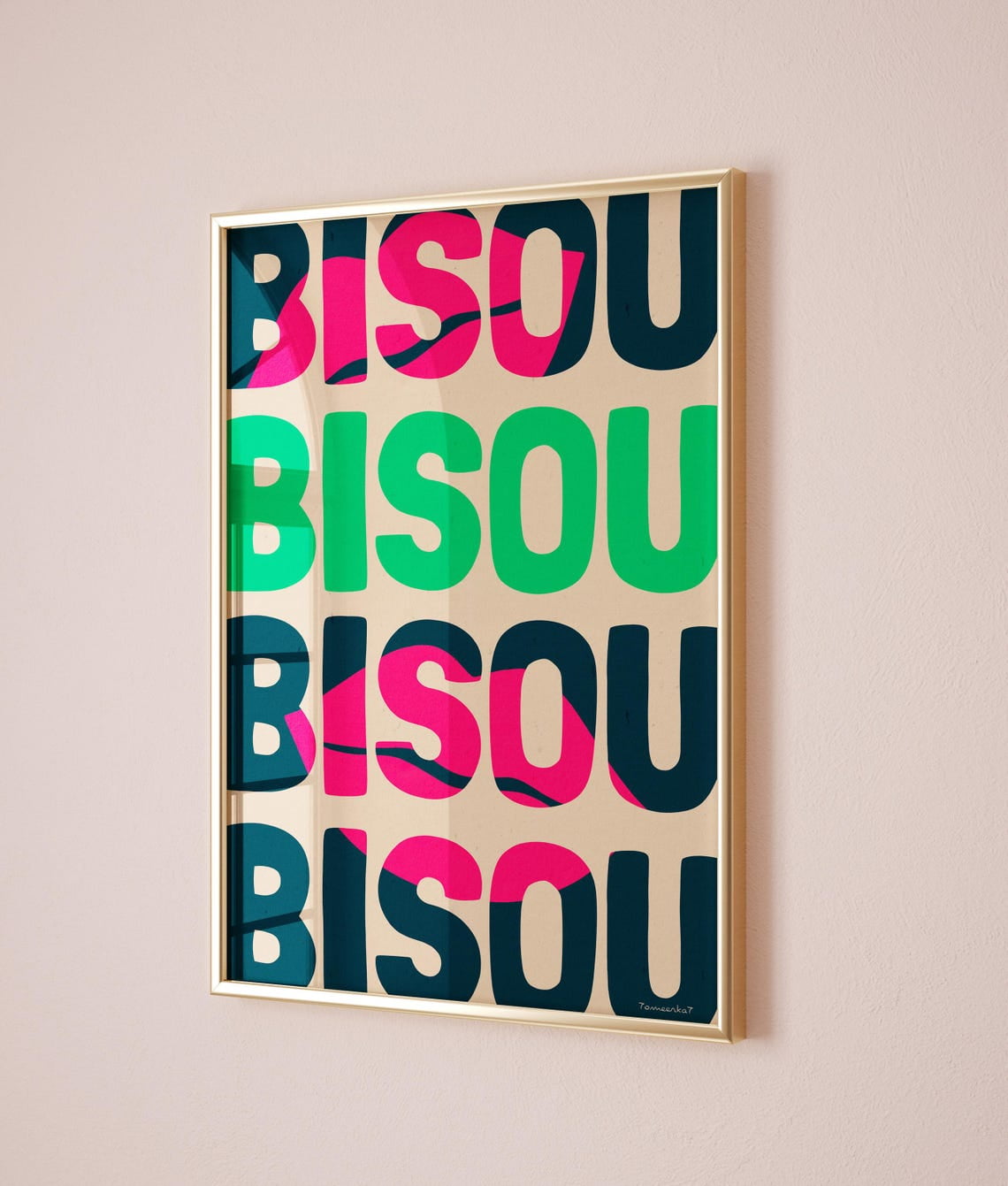 Bisou Poster Trendy Wall Art Uplifting Kiss Retro Abstract Funky ...