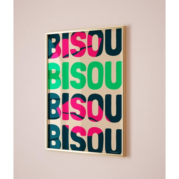 Bisou Poster Trendy Wall Art Uplifting Kiss Retro Abstract Funky ...