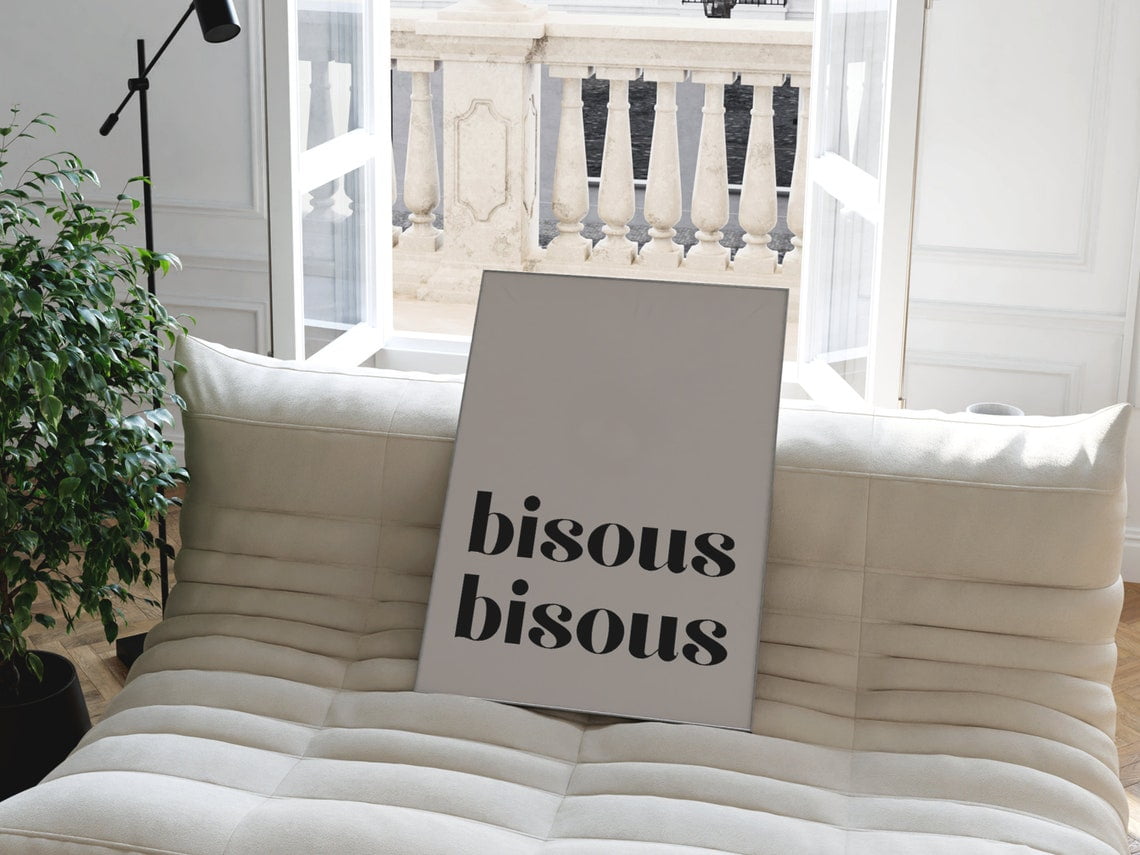 Bisous Bisous French Kiss Print · Black And Beige Wall Art · Neutral ...