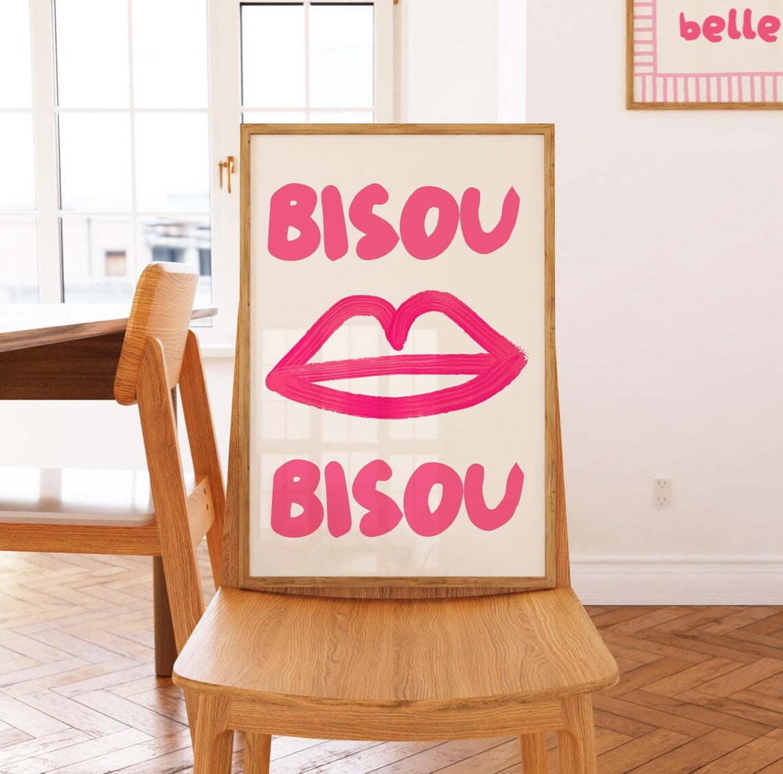 Bisous Poster Digital Cute Decor Retro Prints Pink Eclectic Printable Posters Vintage Bright ...