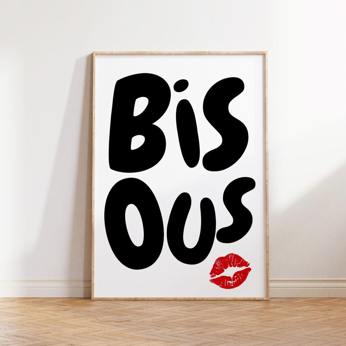 Bisous Print French Quote Poster Red Black Wall Art Feminine Wall Art ...