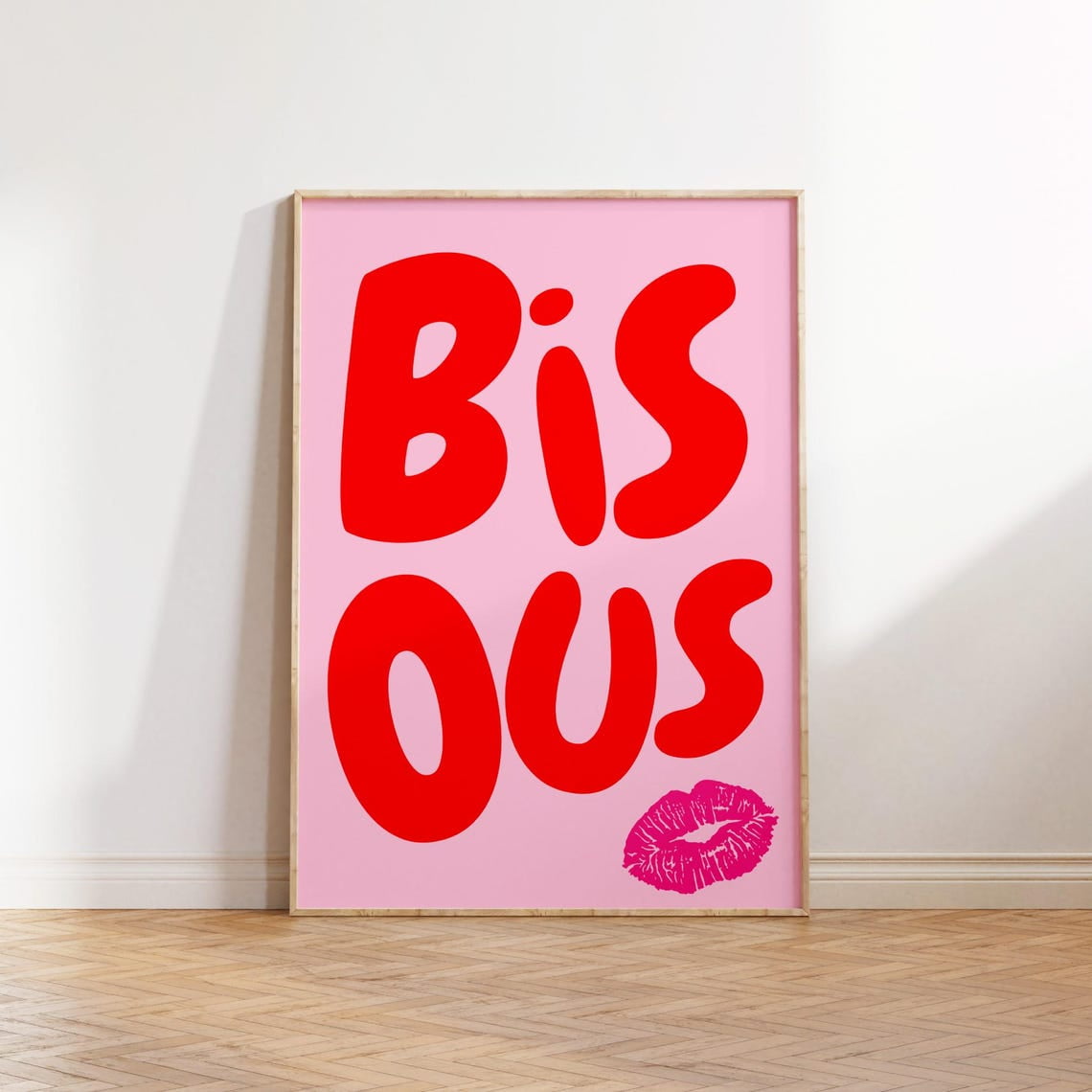 Bisous Print, French Quote Poster, Red Pink Wall Art, Feminine Wall Art ...