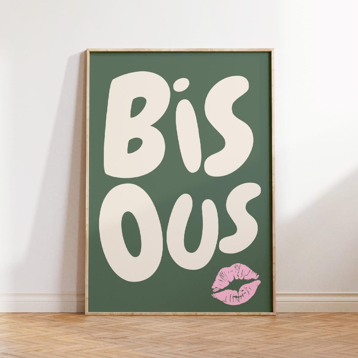 Bisous Print, French Quote Poster, Sage Green Wall Art, Feminine Wall ...