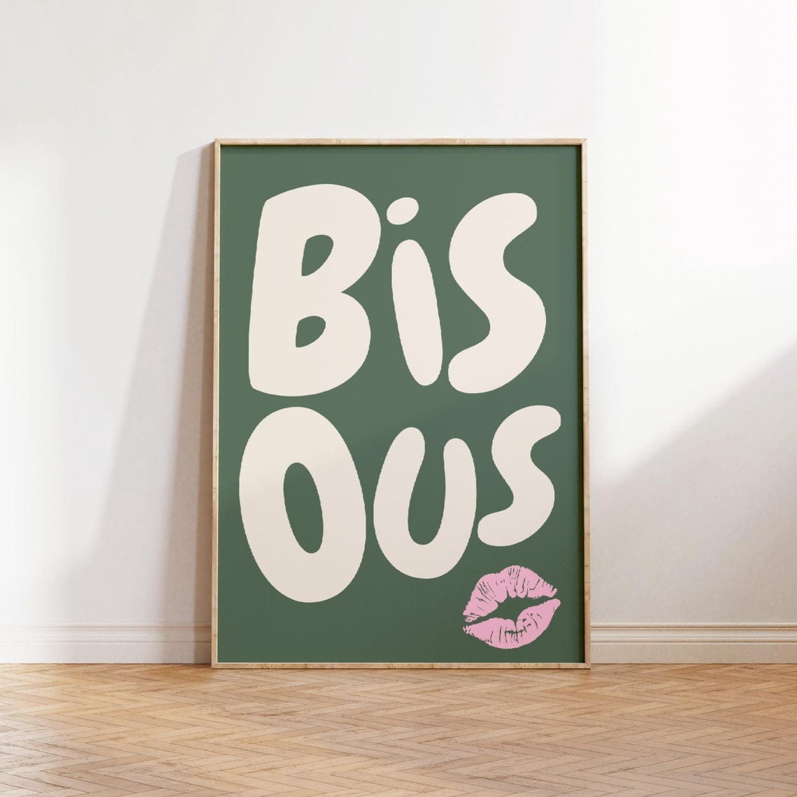 Bisous Sage Green French Quote Wall Art, Unframed Canvas Size 24x36 ...