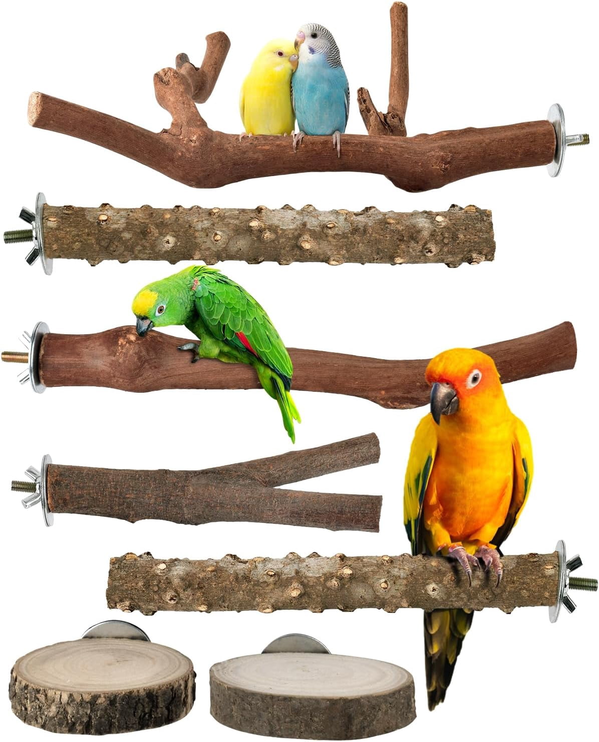 Bissap Bird Perch Stand 7PCS, Natural Grape Wood Pole Standing Parrot ...
