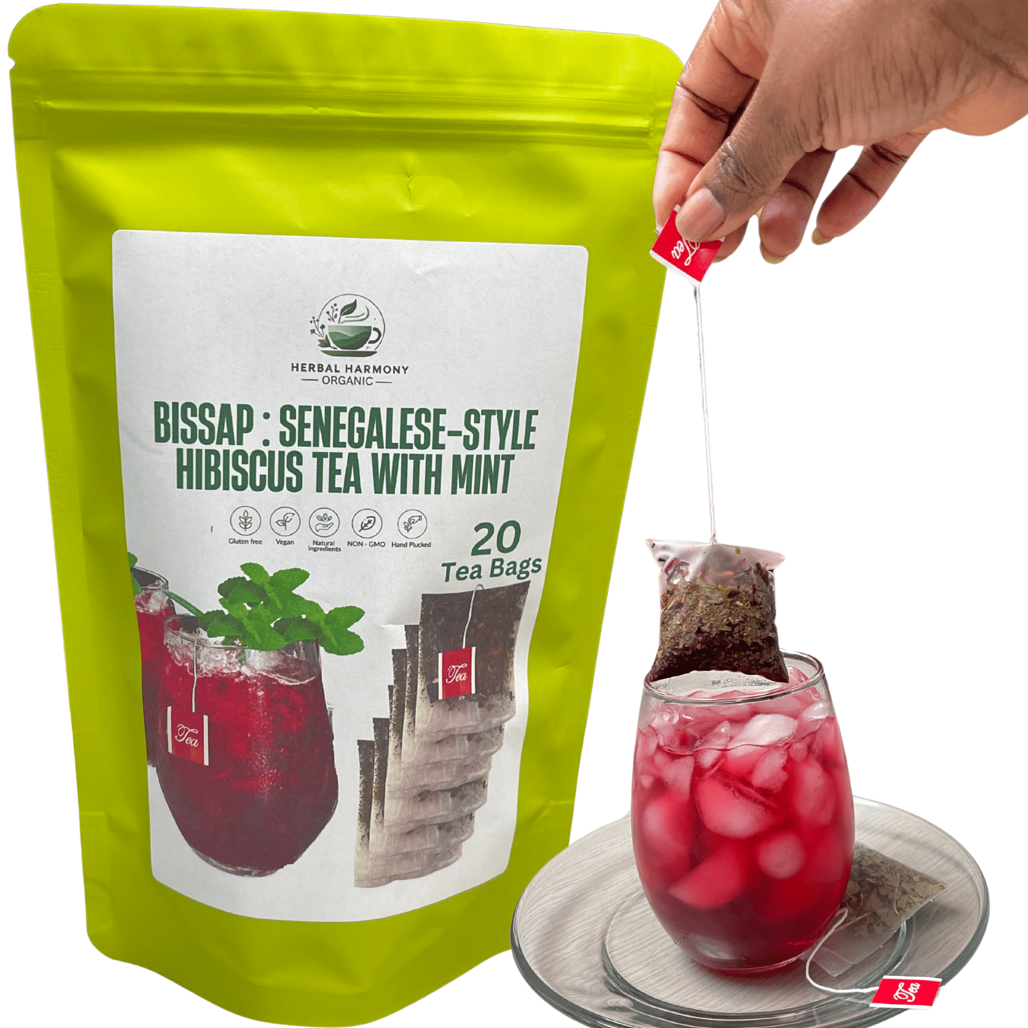 Bissap Senegalese-Style Hibiscus Flower Tea with Mint 20 Teabags ...