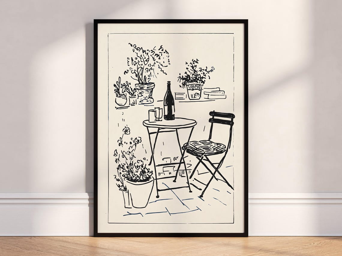 Bistro Chair Garden Table Minimalist Line Art Poster Unframed Paper ...