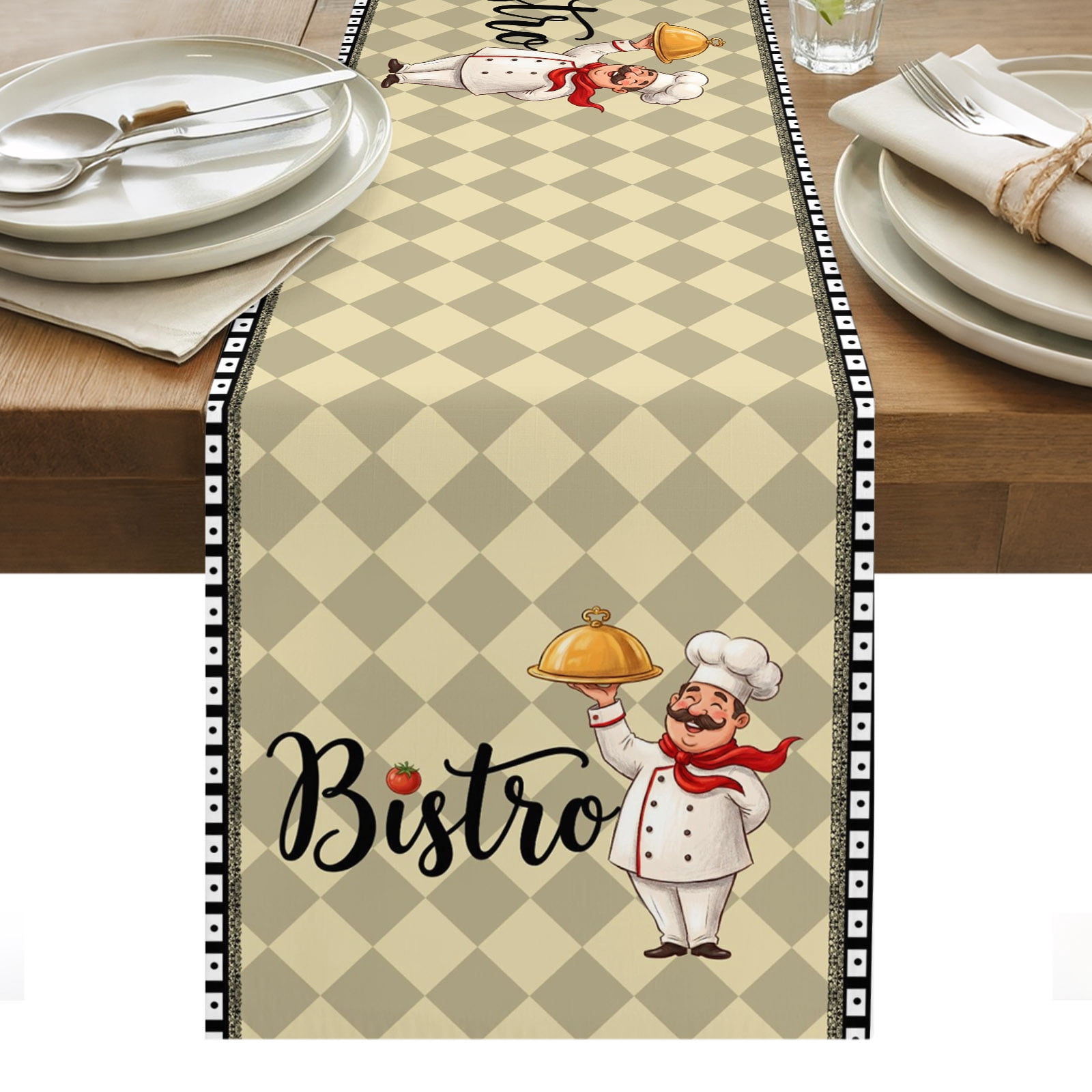 Bistro Cooker Cotton Linen Table Runner Kitchen Tomato Plaid Black ...