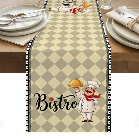 Bistro Cooker Cotton Linen Table Runner Kitchen Tomato Plaid Black ...