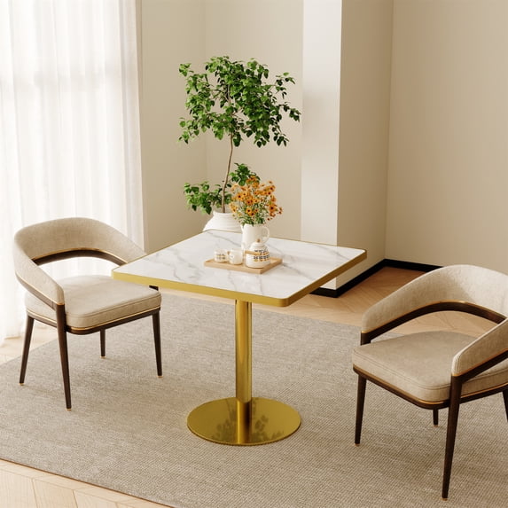 Bistro Dining Table, 31.5 Inch Faux Marble Top Table for Indoor Outdoor ...