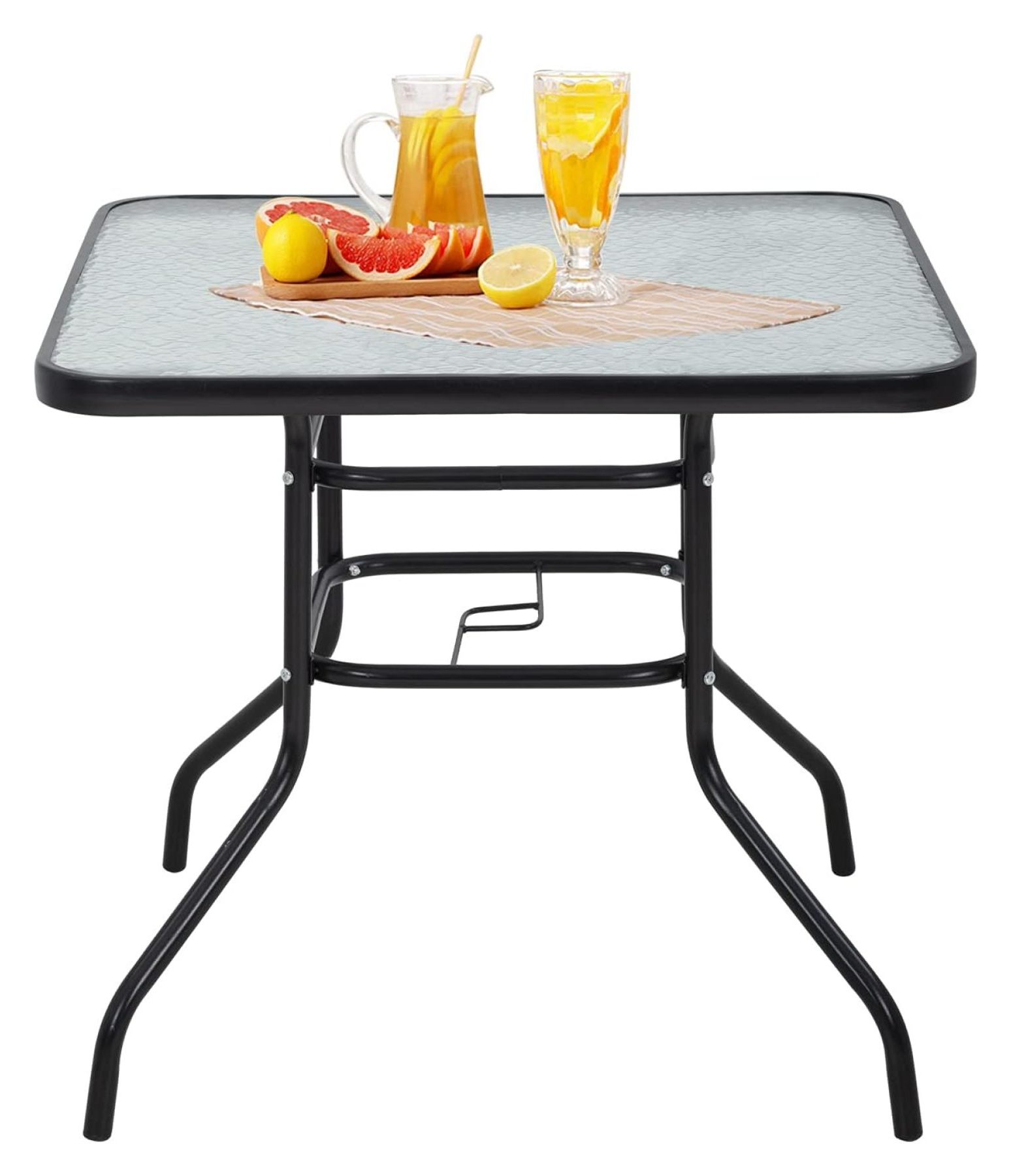 Bistro, Outdoor Dining Square Tempered Glass Patio Table with Umbrella ...