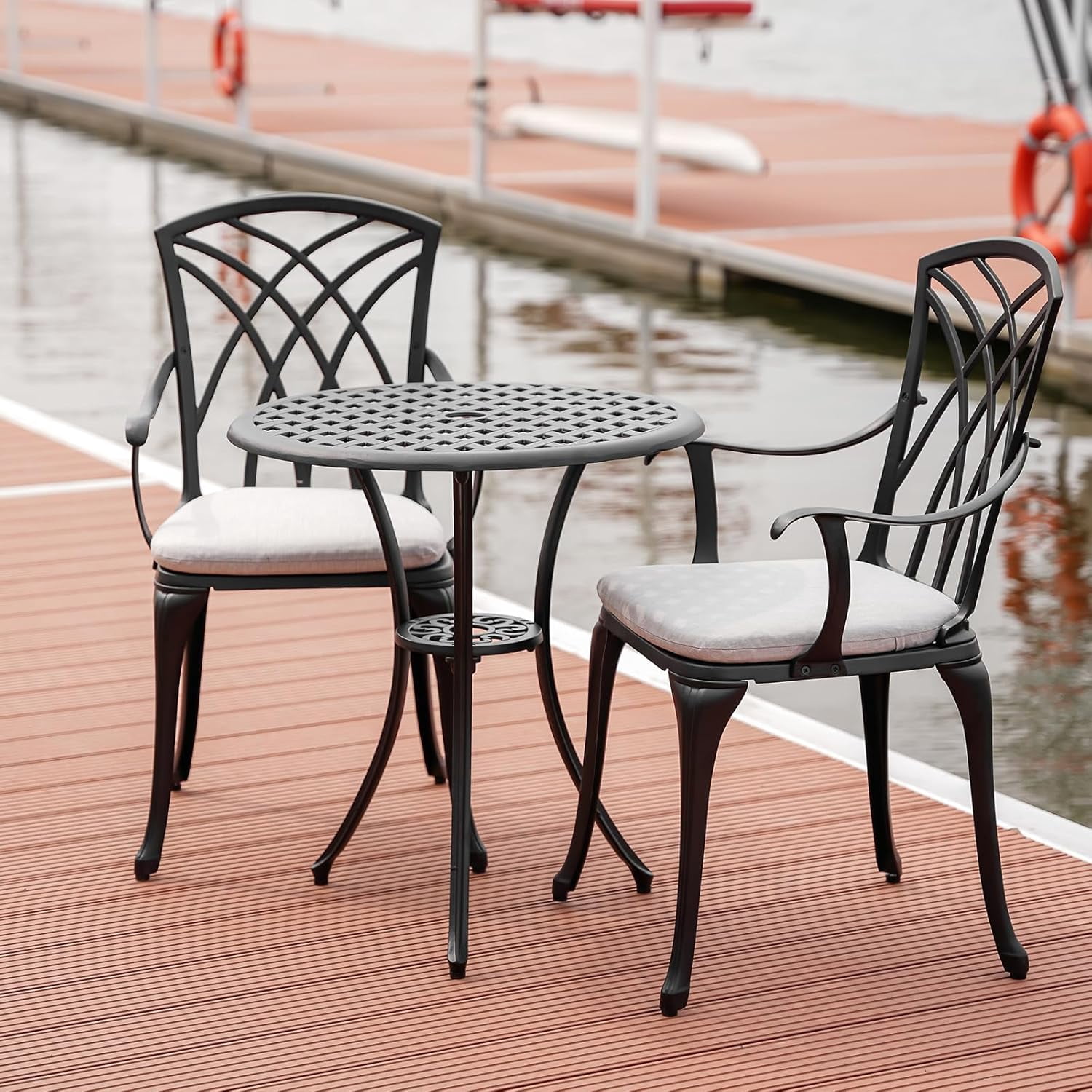 Bistro Patio Set 3 Piece Outdoor Bistro Sets with Gray Cushion,Cast ...