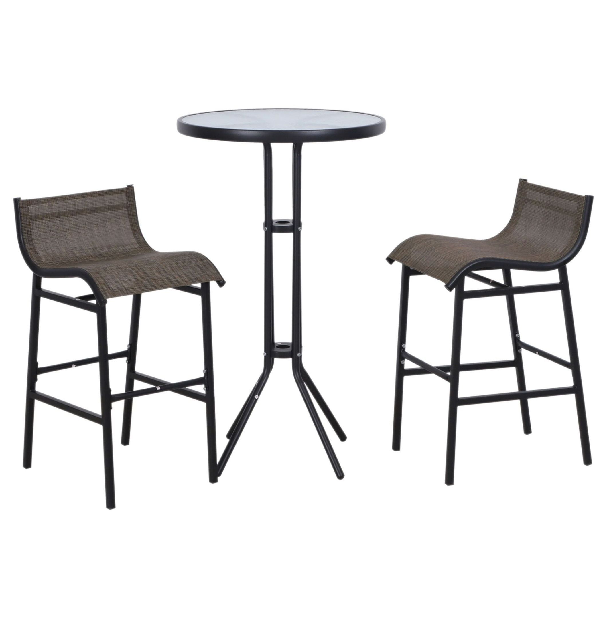 Bistro Set 3 Piece, High Top Patio Table & Chairs - Black/Tan Outdoor ...