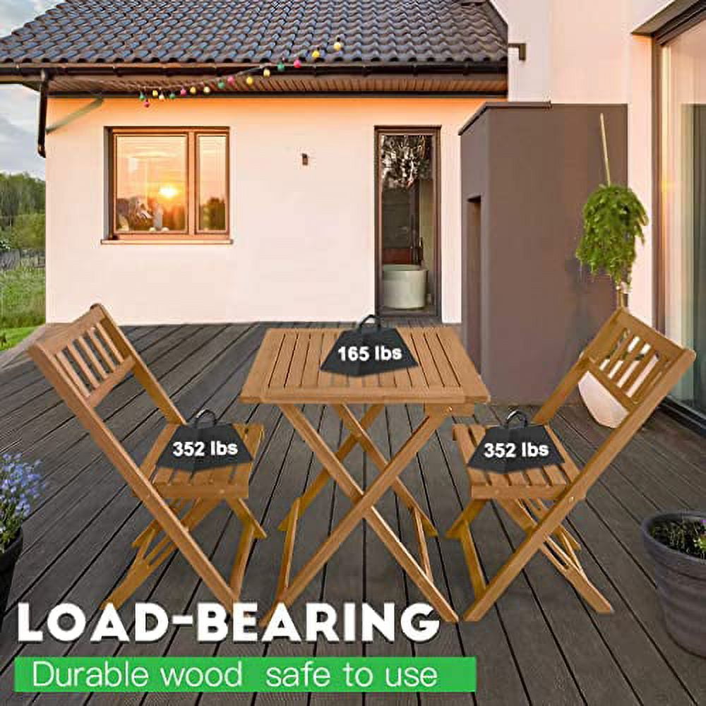 Bistro Set 3 Piece Outdoor Folding Patio Chairs Wooden Folding Chairs ...
