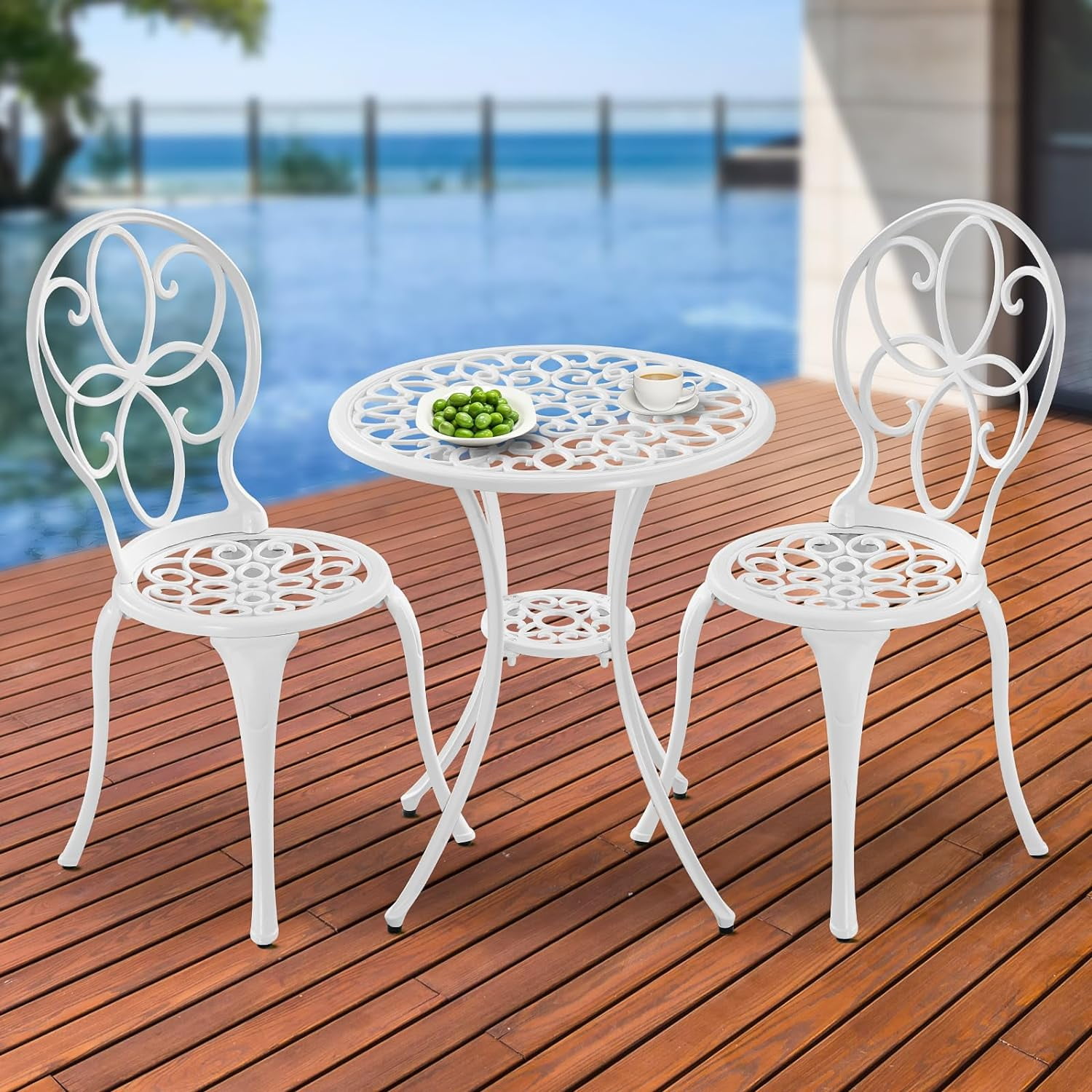 Bistro Table Set Outdoor Patio Set 3 Piece Rust-Resistant Cast Aluminum ...