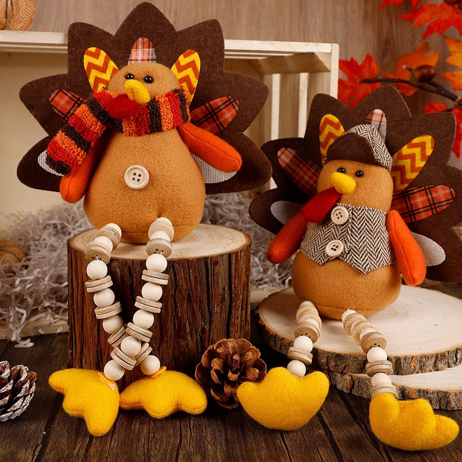 Biswing Thanksgiving Decoration Tabletop Standing Turkey Couple with ...
