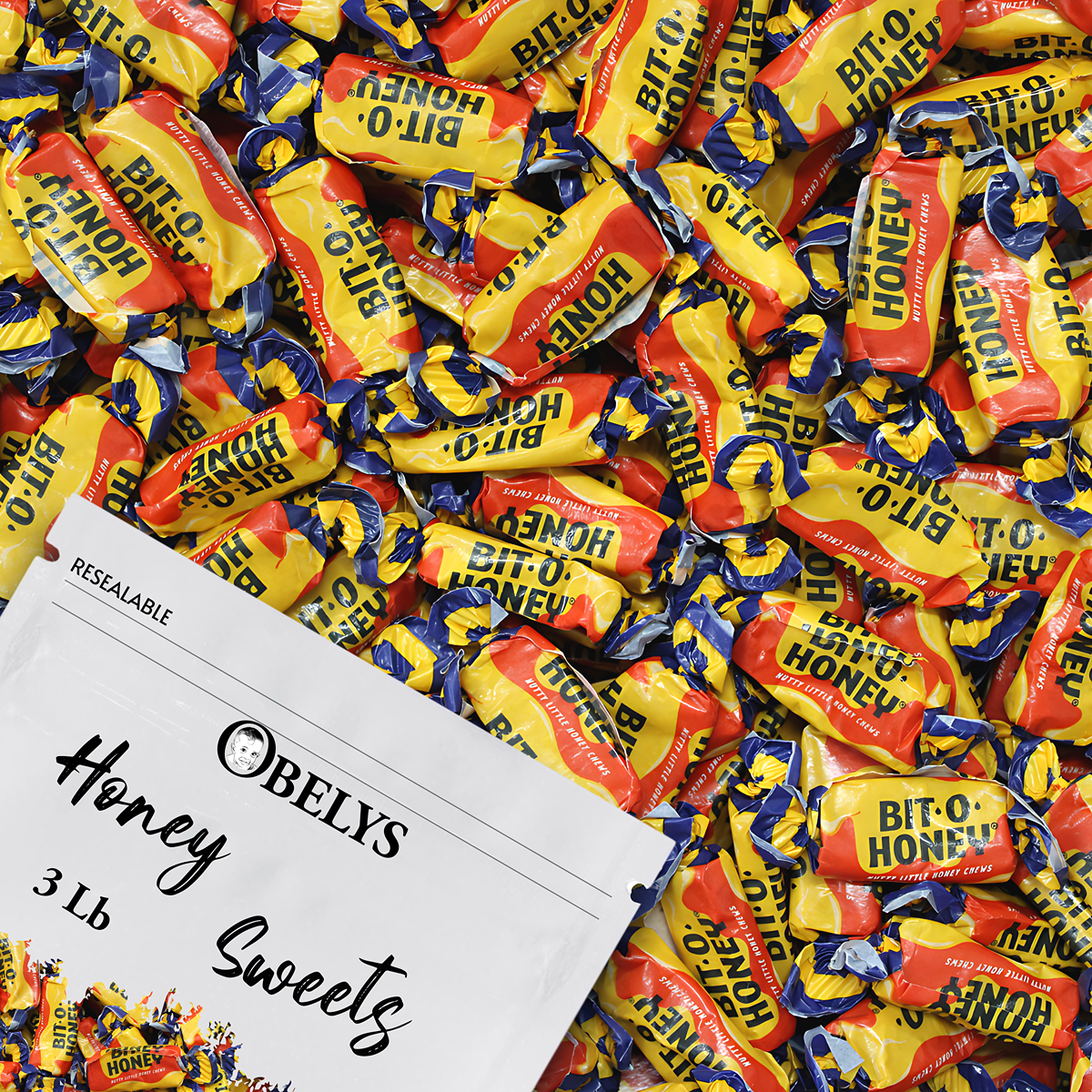 OBELYS Bit-O-Honey Candy 3 Pounds Approx 195 Individually Wrapped Chewy ...